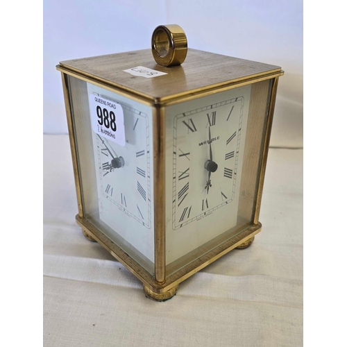MODERN BRASS & GLASS FOUR FACE DESK CLOCK BY WEHRLE OF GERMANY, BATTERY ...