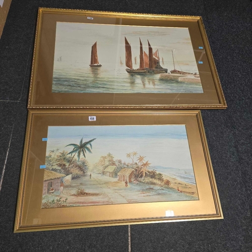 GILT F/G WATERCOLOUR AFRICAN BEACH SCENE BY WFM, 31'' X 19.5'' APPROX ...