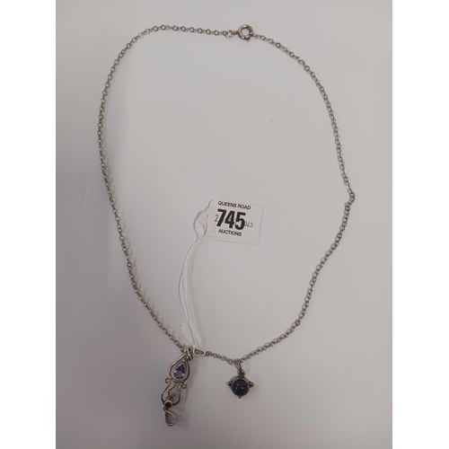 TWO STONE SET SILVER PENDANTS ON SILVER CHAIN