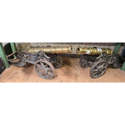 TWO BRASS & CAST IRON MODEL CANNONS