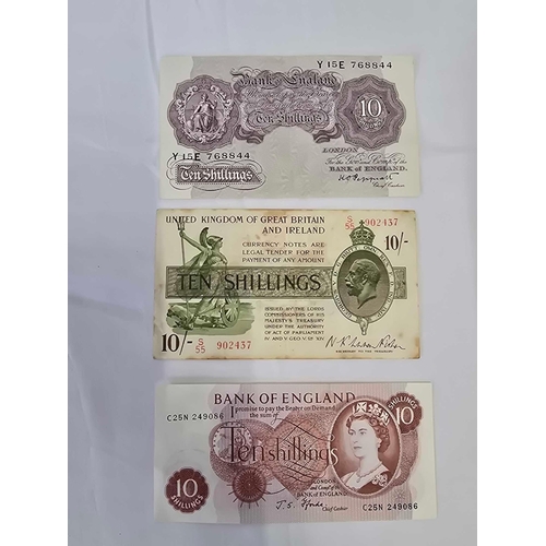 THREE VINTAGE BANK OF ENGLAND TEN SHILLING NOTES