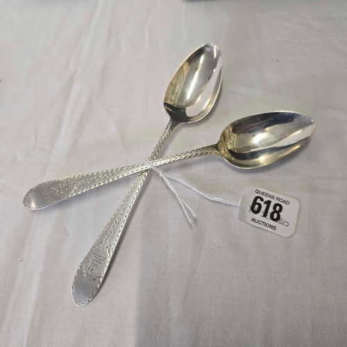TWO IRISH SILVER CRESTED DESERT SPOONS, DUBLIN BY S.N, 55g