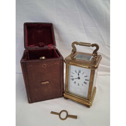 ANTIQUE CARRIAGE CLOCK WITH BOXED & KEY