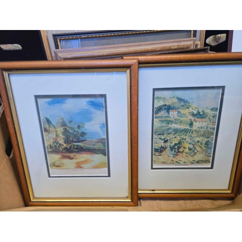 CARTON WITH MISC PRINTS & WATERCOLOURS, 2 ORIENTAL SILKS & AN ORIGINAL ...