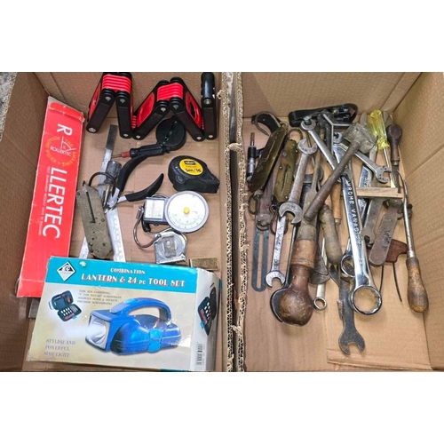 TWO CARTONS OF MIXED HAND TOOLS & A LANTERN TOOL SET