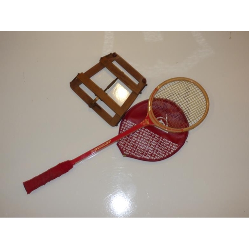 Retro Dunlop Red Flash Squash Racket and Vintage Wisdens Tenax Press