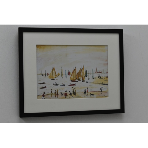Framed and Glazed L.S. Lowry Print Entitled Yachts 1959 approx 17"x 14"