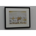 Framed and Glazed L.S. Lowry Print Entitled Yachts 1959 approx 17"x 14"