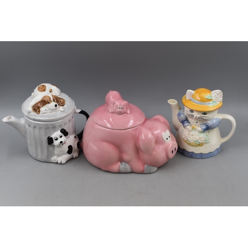 Two Animal themed Teapots and a pink Pig Cookie jar (24cm)