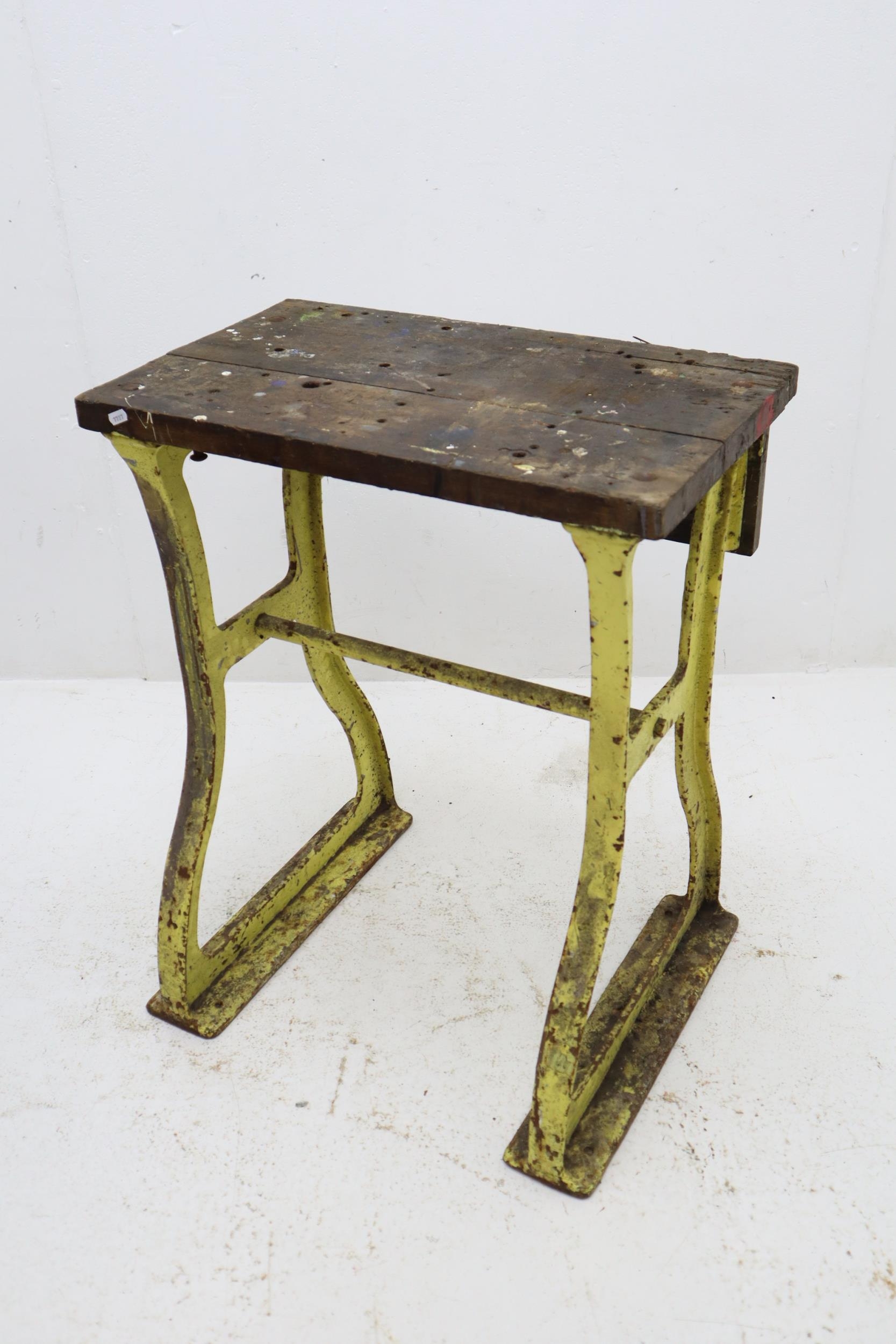 Vintage Industrial Machine Shop Table with Cast iron Legs and a Solid ...