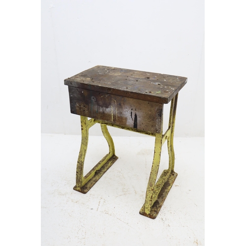 Vintage Industrial Machine Shop Table with Cast iron Legs and a Solid ...