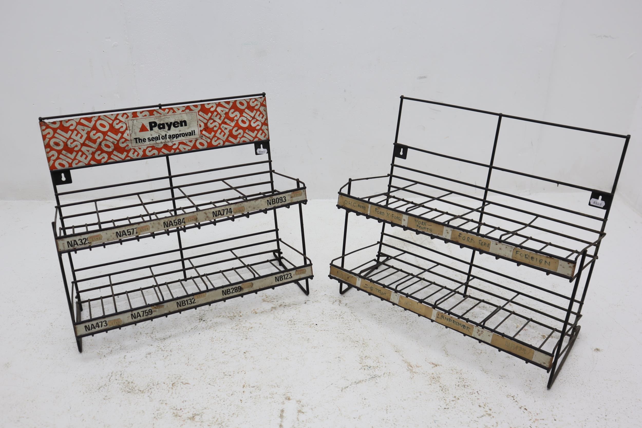Two Vintage Two Tier Metal Shop Display Shelf Units Displaying "Payen ...
