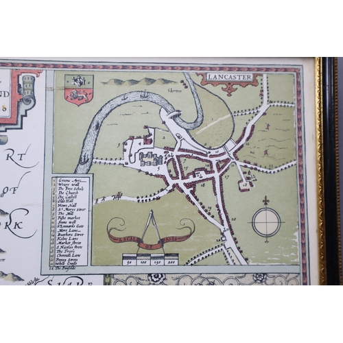 John Speed Hand Coloured Engraved Map of Lancashire in 1610 in Framed ...