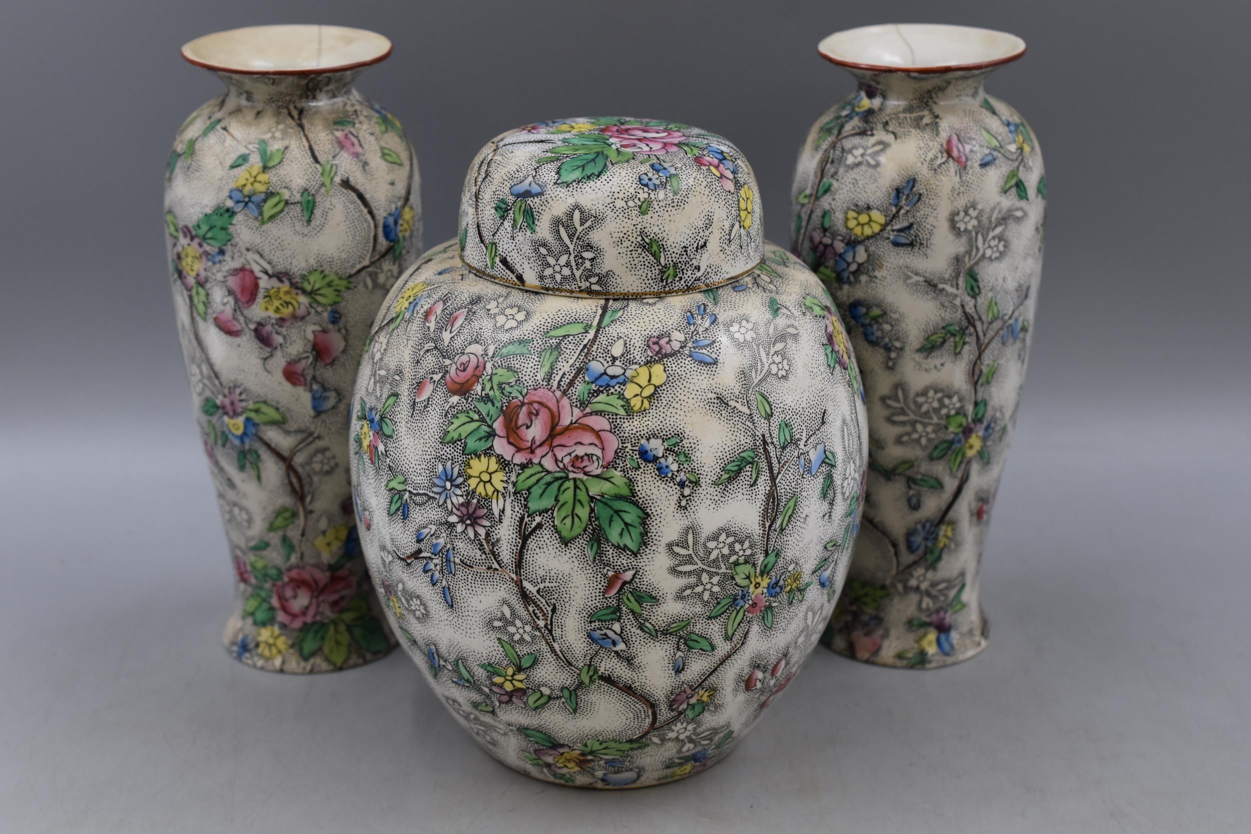 A Pair of 1920's Handpainted Corona Ware Rosetta Vases, With Matching ...