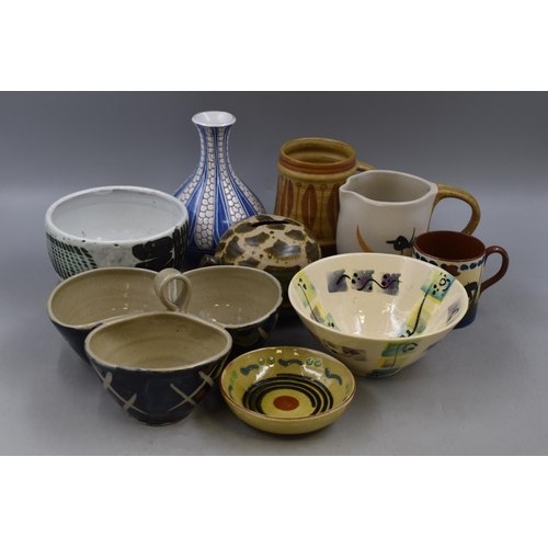 Nine Pieces of Studio Pottery including Moto Ware, Tortoise Money Box ...