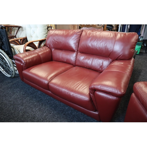 Red leather suite to include 2 seater setee 65" wide x 37" deep x 32 ...