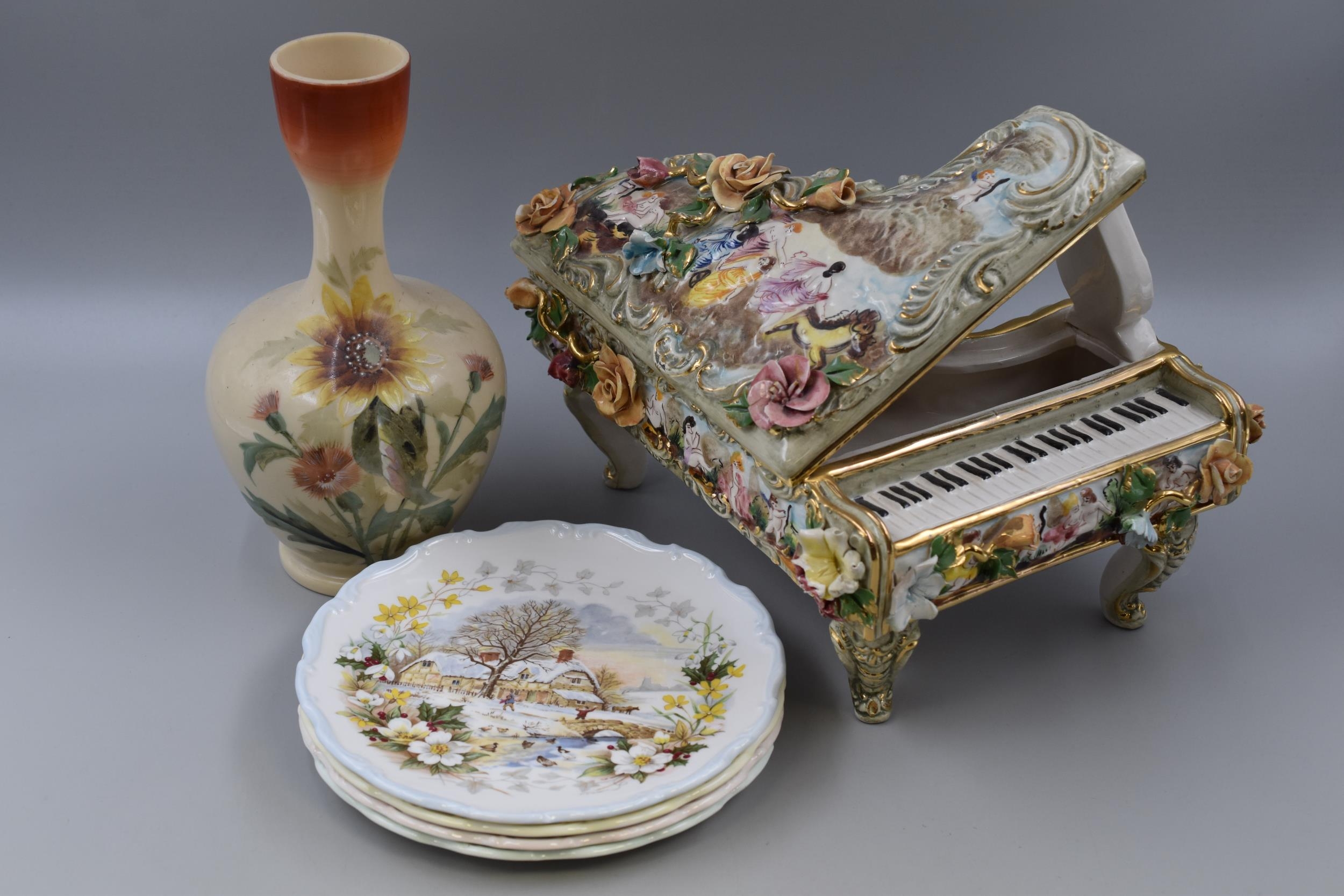 Capodimonte porcelain piano decorated with flowers, has some damage ...
