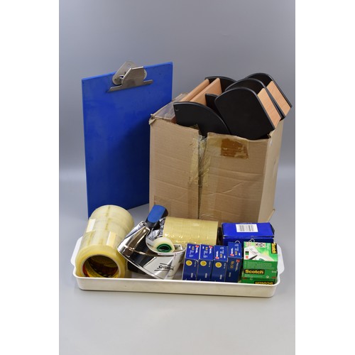 Selection of stationary items to include, desk tidys, 3 rolls 2" clear ...