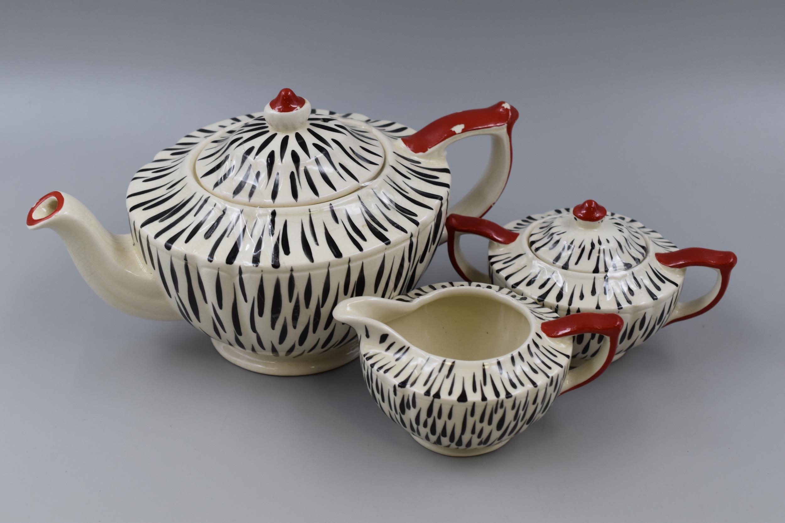 A 1950's Three Piece Sadler Zebra Stripe Tea Set (Teapot, Sugar Bowl ...