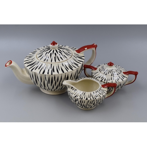 A 1950's Three Piece Sadler Zebra Stripe Tea Set (Teapot, Sugar Bowl ...