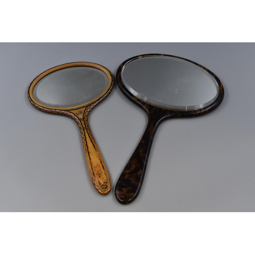 Vintage Tortoise Shell Hand Mirror, and a Hand Painted Wooden Mirror