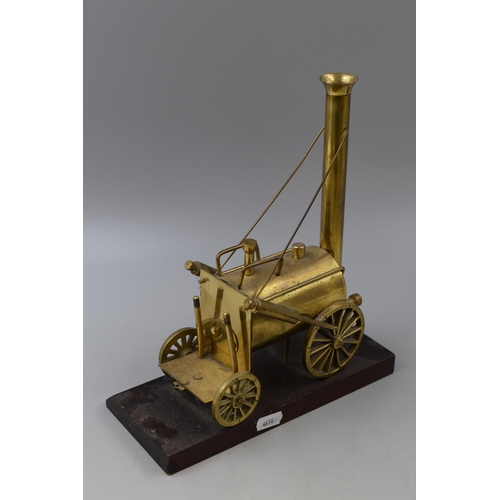 Brass Model of Stephenson's Rocket Standing on Wooden Plinth (10" High)
