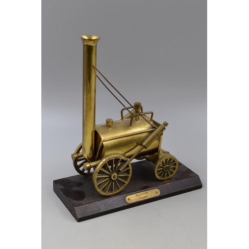 Brass Model of Stephenson's Rocket Standing on Wooden Plinth (10" High)
