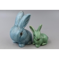 Two Sylvac rabbits (large is blue and small is green) large is 4" x 2 1 ...