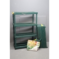 Nine sections of green plastic racking with connecting tubes/legs ...