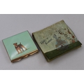 Vintage Stratton Mirrored Compact displaying Painted Dog Figure