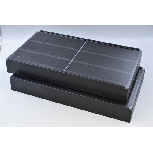 Two LEGO display cases in black with perspex sliding doors measuring 19 ...