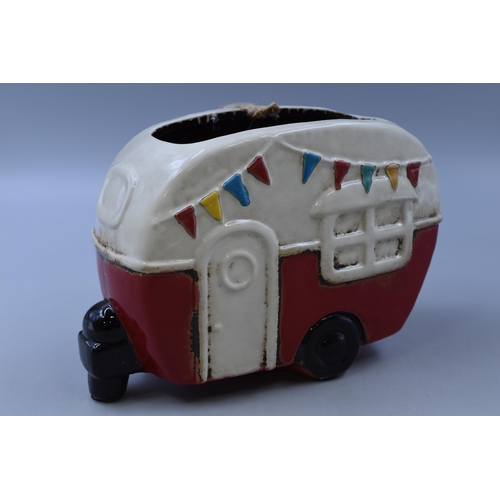 An As New Boxed Village Pottery Caravan Planter, Approx 16cm Tall