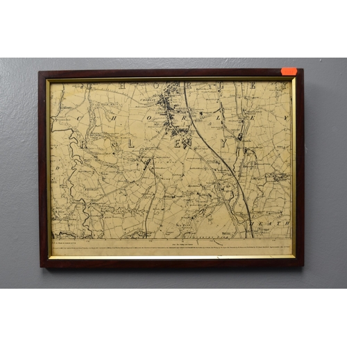 A Framed and Glazed Vintage Chorley Ordinance Survey Map, Approx 33cm x ...