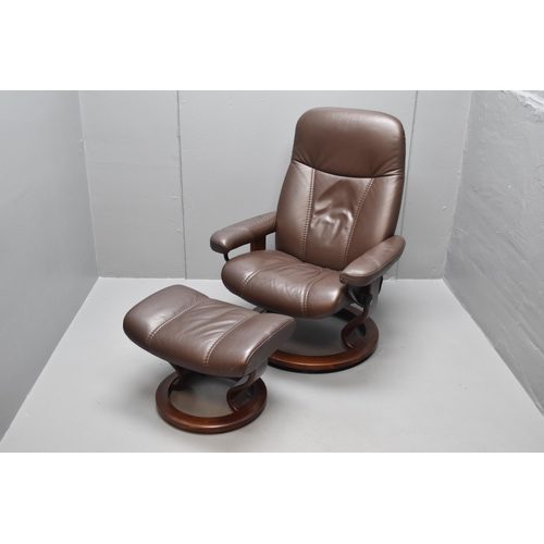 High End Soft Brown Leather Stressless Governor Chair & Stool Both with ...