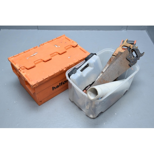 A Selection of Tools With Orange Plastic Halfords Box. Includes Various ...