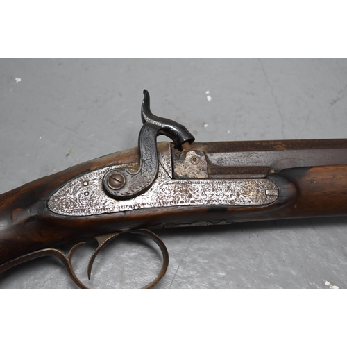Stunning Antique Single Barrel Percussion Cap Rifle, With Ram Rod., 46.5"