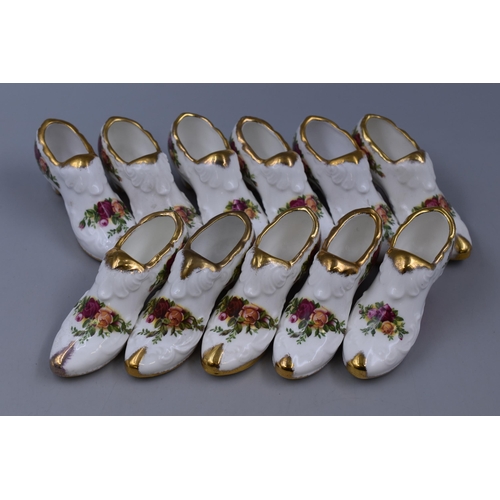 Eleven Royal Albert Old Country Roses Miniature Shoes, One is As Found