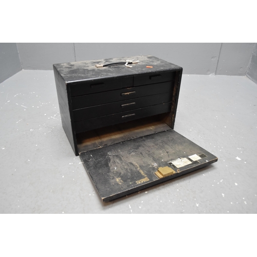 A Black Wooden Four Drawer Engineers Tool Chest, With Key. Approx 26cm ...