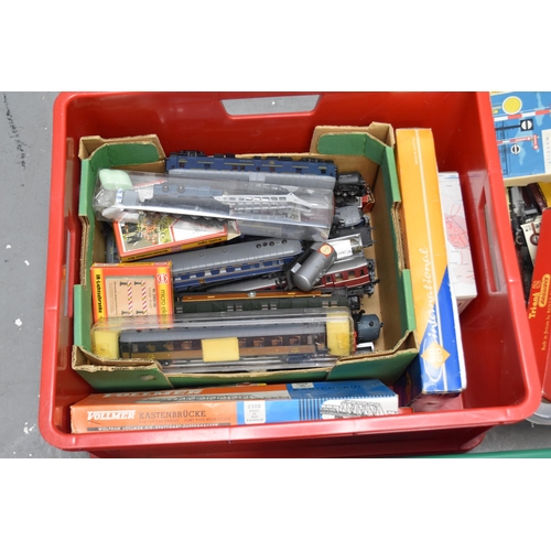 Three Boxes of H0 and 00 Model Train Accessories including Triang, Roco ...