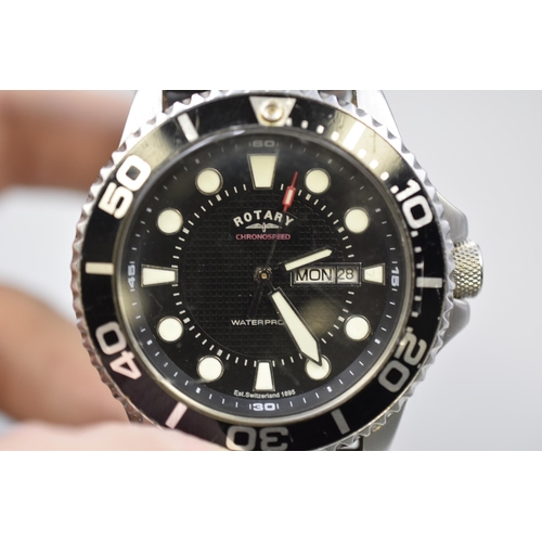 A Rotary Chronospeed Gents Black Dial Day/Date Quartz Watch, Working