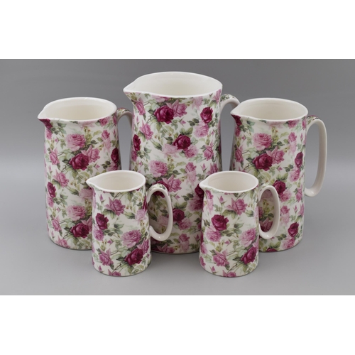 Set of 5 Heron Cross Pottery Graduated Jugs From the Abbeydale Collection
