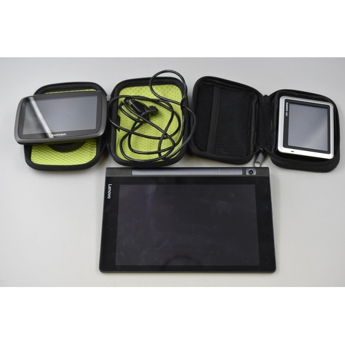 Two Satnavs TomTom & Garmin Plus a Lenovo Yoga Tablet