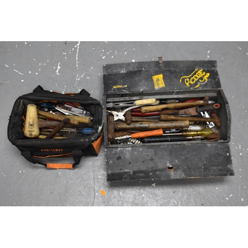 A Metal Cantilever Toolbox, And Challenge Tool Bag - Containing Mostly ...