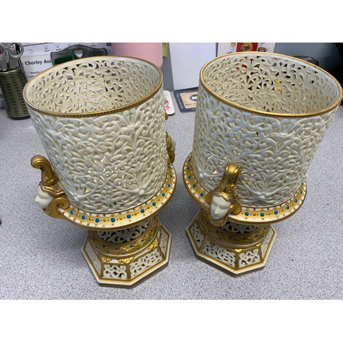 A Pair of Antique Grainger & Co Worcester Reticulated Vases, With ...