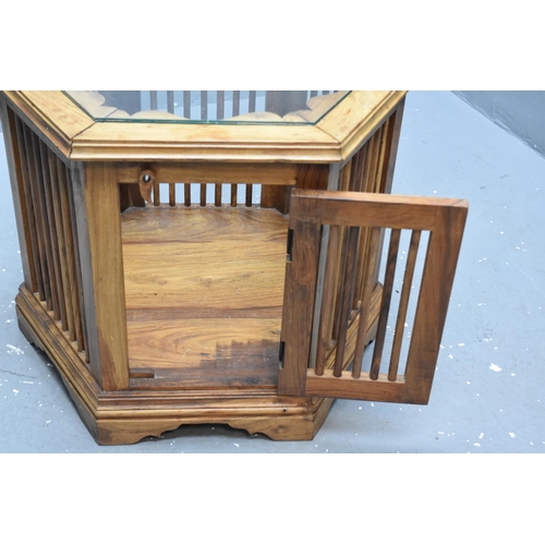 A Modern Glass Topped Hexagonal Side Table, With One Door Internal ...