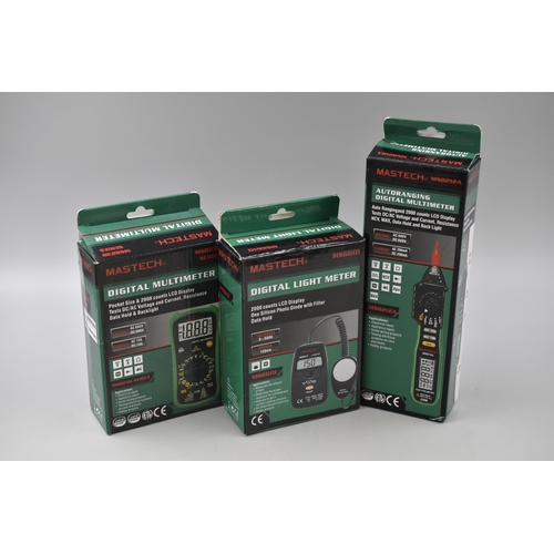 As New Mastech Digital Light Meter (MS6610), Autoranging Digital Multimeter (MS8212A), And Digital M