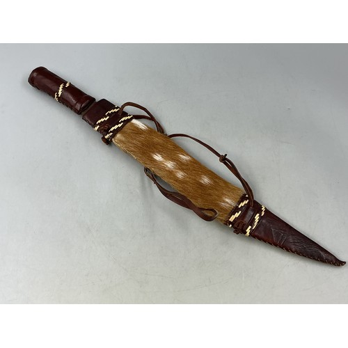 A South African Tribal Deerskin Sheath Dagger, Approx 52cm Long