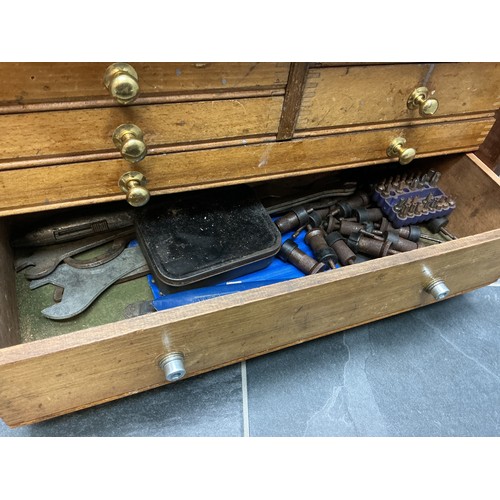 A Vintage Oak Seven Drawer Engineer Toolbox With Brass Fittings, With ...