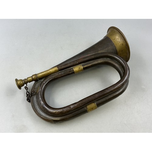 An Antique Copper and Brass Bugle, Approx 27cm Long