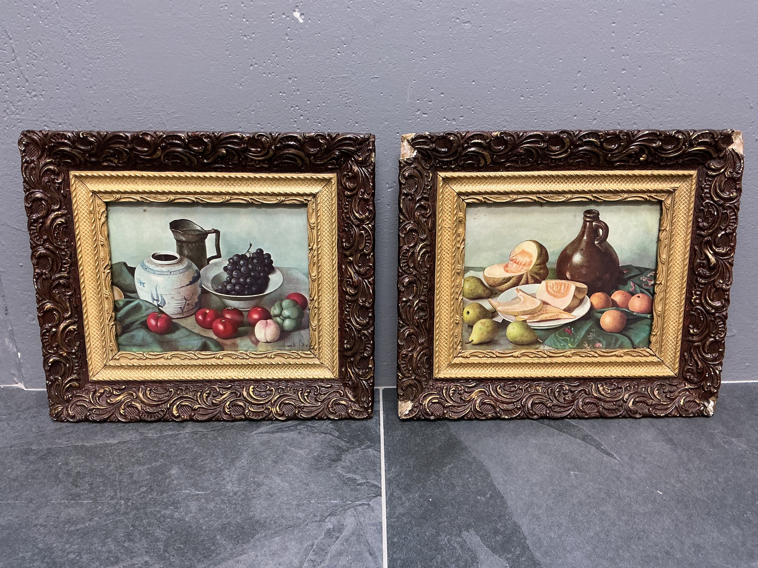 Two Vintage Henk Bos Lithographic Still Life Prints - Approx 36cm x 41cm. One is As Found